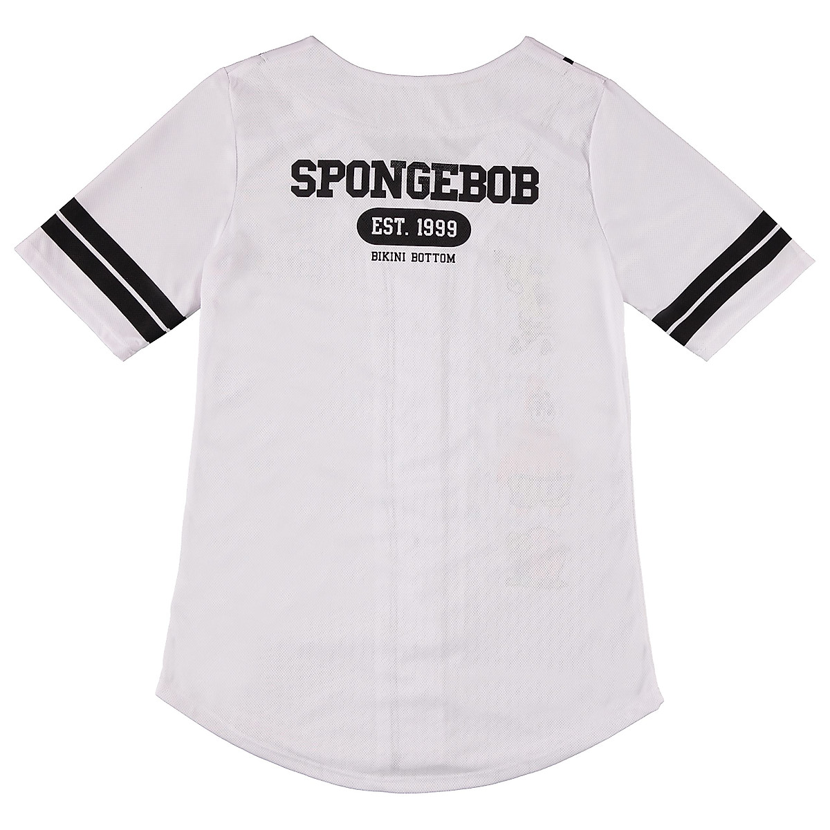 SpongeBob SquarePants Ladies Baseball Jersey - Spongebob, Mr Krabs, Squidward, Patrick Star - Mesh Button Down Baseball Jersey (White Baseball, X-Small)
