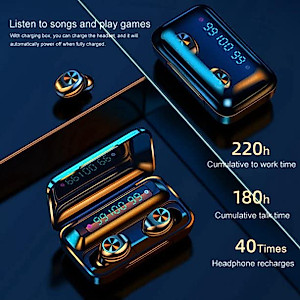 GrowToChoice in-Ear Headphone Waterproof LCD Display Stereo Power Bank Mobile Phone Wireless Earbuds