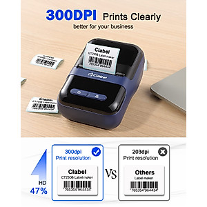 CLABEL Label Maker 300DPI, 230B Portable Barcode Label Printer for Address, Clothing, Retail, Jewelry, QR, Code, Small Business, Compatible with Android & iOS System Use for Home & Office, Black