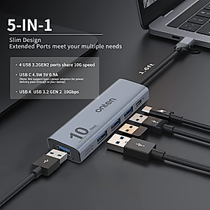 Onten USB 3.2 GEN 2 4 Ports 10G HUB-USB C 4 Ports 10G HUB. Aluminum USB&USB C with USB 3.2 GEN 2 Speed and 4.5W Charging.Compatible with Mac OS iPad OS,Windows,Android,and Linux.