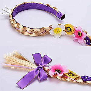 Cmiko Princess Rapunzel Wig 22 Inch Long Hair Headbands Costume Accessories with Tiara Flowers Garland for Little Girls Dress Up Birthday Party