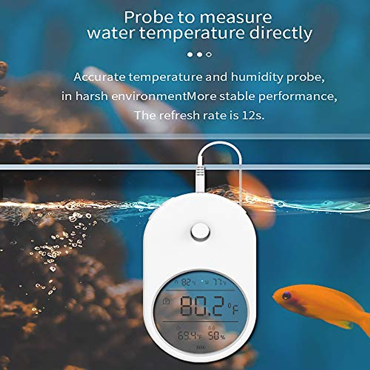 LCD Digital Aquarium Thermometer,Fish Tank Water Terrarium Temperature for Fish and Reptiles,Room Temperature,Indoor Humidity 3 in1(Fahrenheit)