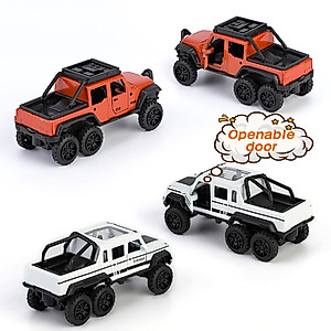 KIDAMI Diecast Toy Trucks 4 Pack Pull Back Toy Cars Openable Doors Off-Road Car Toys Birthday Gift for Boys and Toddlers (Original)