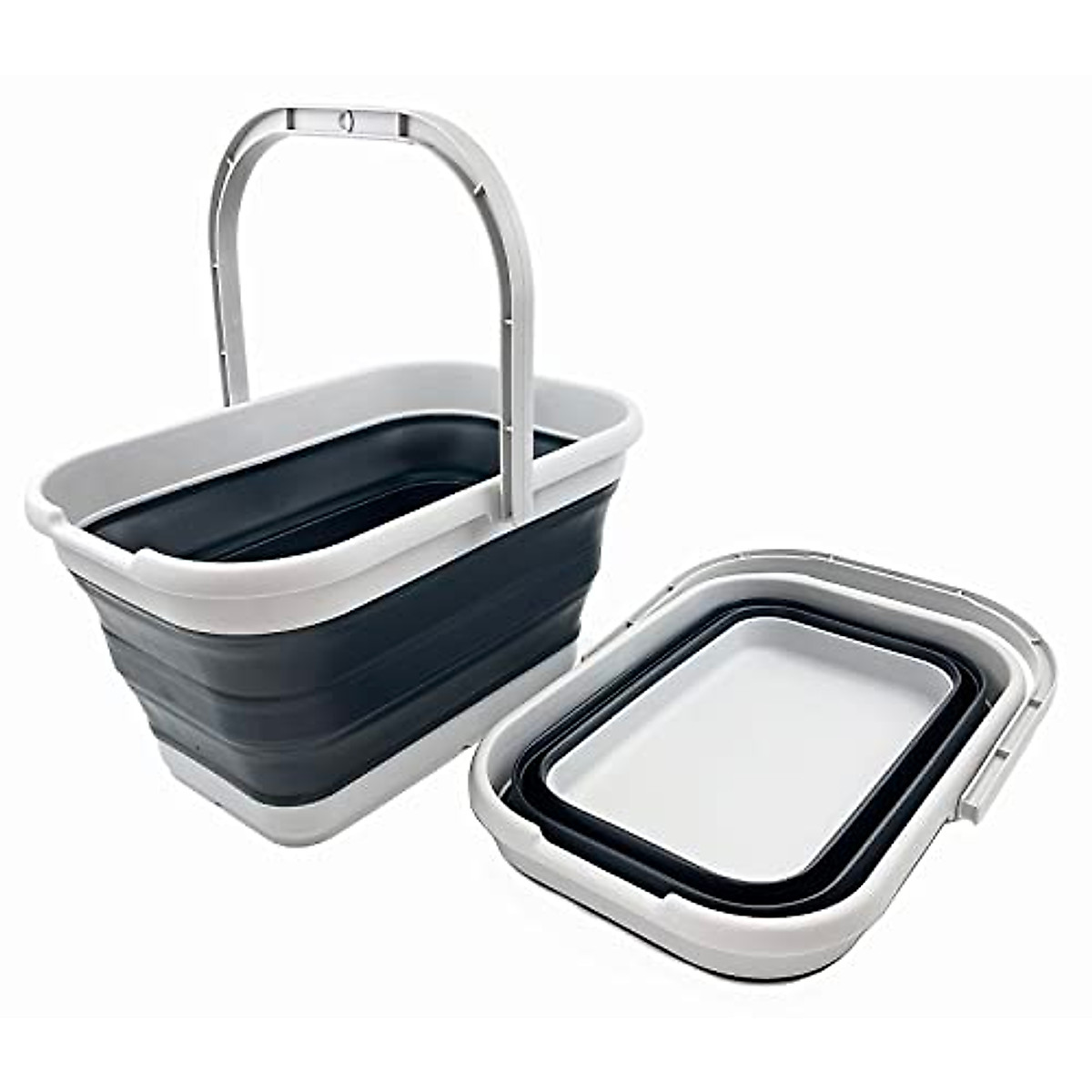 SAMMART 12L (3.1 Gallon) Collapsible Rectangular Handy Basket/Bucket (Slate Grey (Set of 2))