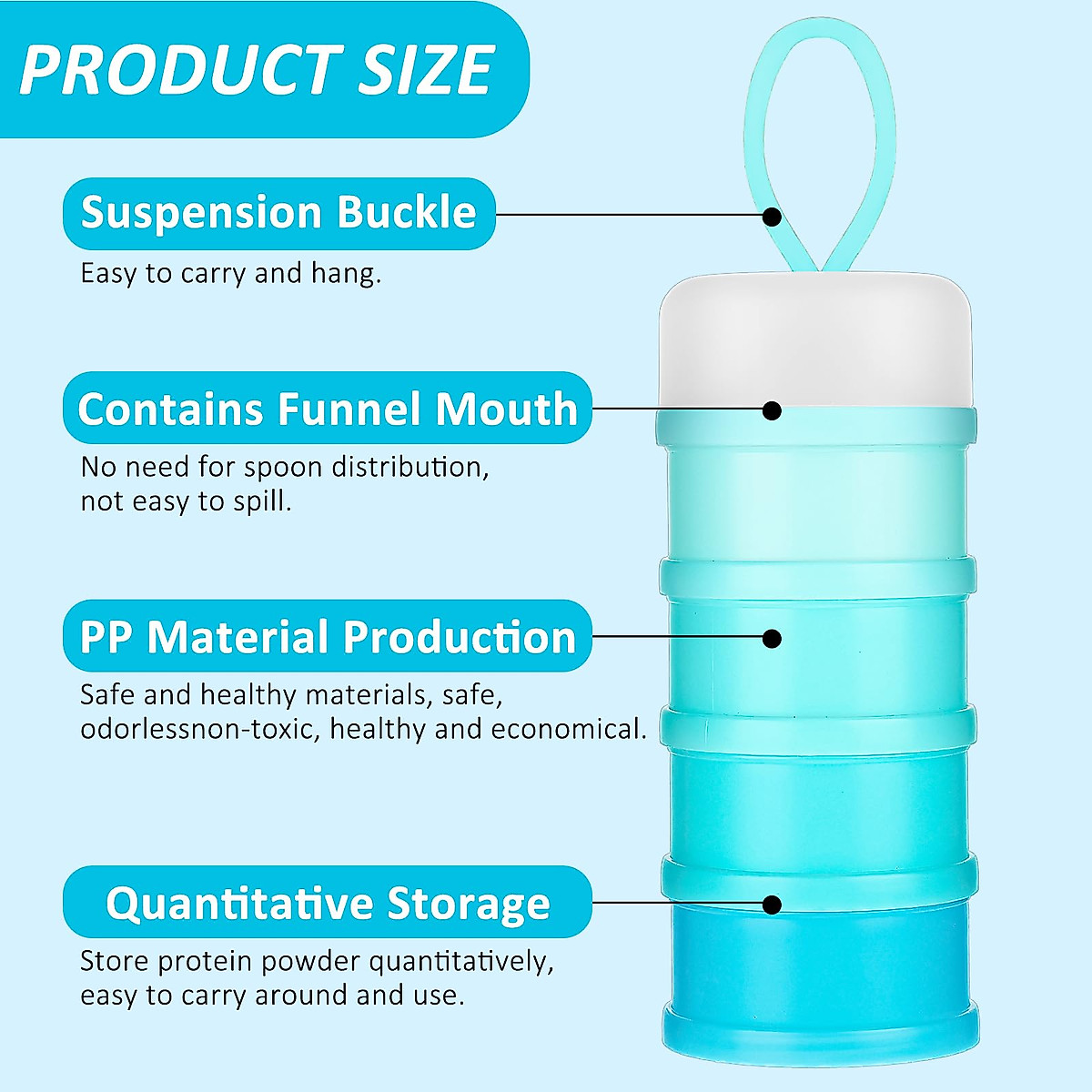 2 Pcs Protein Powder Container, 4 Stackable Leakproof Protein Powder Dispenser, Portable Keychain Protein Powder Container for Workout, Fitness, Travel (Pink, Blue)