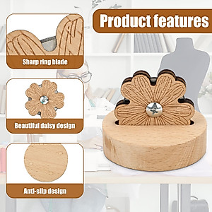 Daisy Thread Cutter, Tabletop Blade Saver Yarn Cutter with Anti-Slip Stand Wooden Rotary Thread Cutting Tool Sewing Seam Supplies Quilting Notions