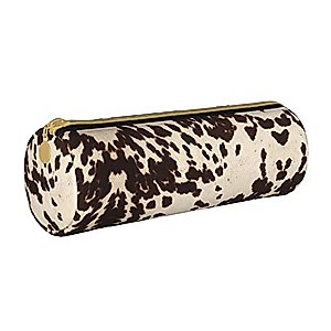 ASEELO Brown Cowhide Pencil Case Pencil Pouch Black Pencil Bag PU Leather Pen Case Big Capacity Pencil Case,for Pens, Markers, Makeups, Change, Coins