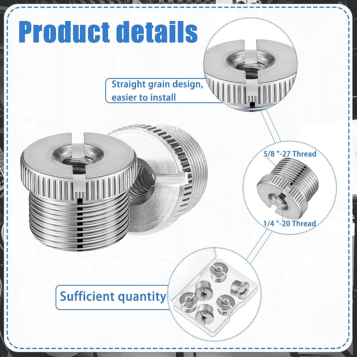 6 Pieces 5/8 Inch Male to 1/4 Inch Female Mic Screw Adapter for Tripod Microphone Stand Adapter Mic Thread Adapter for Microphone Stand Mount, Silver