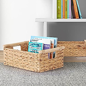 ANMINY 4PCS Woven Storage Baskets Set Handmade Wicker Storage Bins Boxes with Wood Handles Natural Water Hyacinth Container Decorative Clothes Nursery Baby Kid Towel Large Small Shelf Organizer