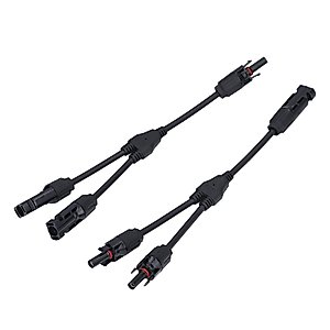 Solar Connector y Branch Parallel Adapter Cable Cord, 2 to 1 Panel Connector Plug Tool Kit, 2 Side Built in Lock, Brass PPO Material Waterproof for Photovoltaic System