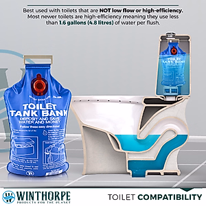 Toilet Tank Bank Insert 3-Pack, Water-Saving Device, Saves 95+ Ounces Per Flush, Brick and Bottle Alternative, for Less Efficient Older Toilets to Save Water