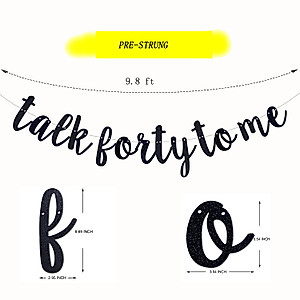 MJJLT Talk Forty to Me Banner, 40th Birthday Party Decorations Fun Gold Gliter Paper Sign,40th Marriage Anniversary Party Decorations Black