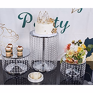 3pcs/Set Cake Stand with Metal Mirrored, Round Wedding Cake Stand Silver, Bling Cake Stand Trays for Wedding Table, Baby Shower, Birthday, Anniversary
