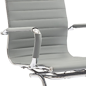 CIMOTA Waiting Room Chairs Leather Office Guest Chair Mid Back Reception Chairs with Sled Base for Meeting/Patient/Conference Room, Grey Set of 8