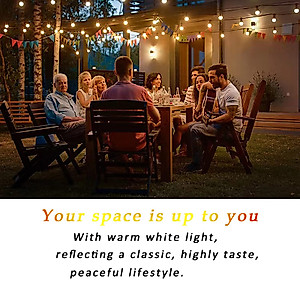 ENCHANT Outdoor String Light 43 FT Strand –LED Lights with 20 Bulbs (2 LED Chips Spare), Weatherproof Connectable Hanging for Patio Garden Bistro Café Night Party Decoration Warm White G50-G1