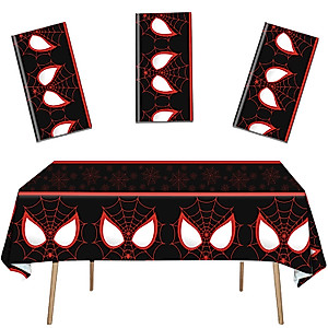QICI 3PCS Black Spider Birthday Party Tablecloth 51.2 x 86.6 inch, Plastic Tablecloth Spider Party Table Cover for Kids Birthday Party Supplies Decorations