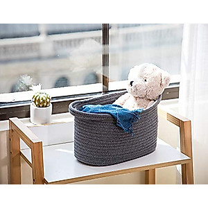 Home Zone Living Woven Basket for Home Storage with 2 Cotton Rope Handles, 100% Cotton, 14.00” x 7.00” x 7.00”, Gray, VS19578E