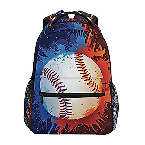 Baseball Print Kids Backpack, Red and Blue Kids Backpacks Bookbags Elementary Toddler School Bags Travel Bags for Boys Girls One Size