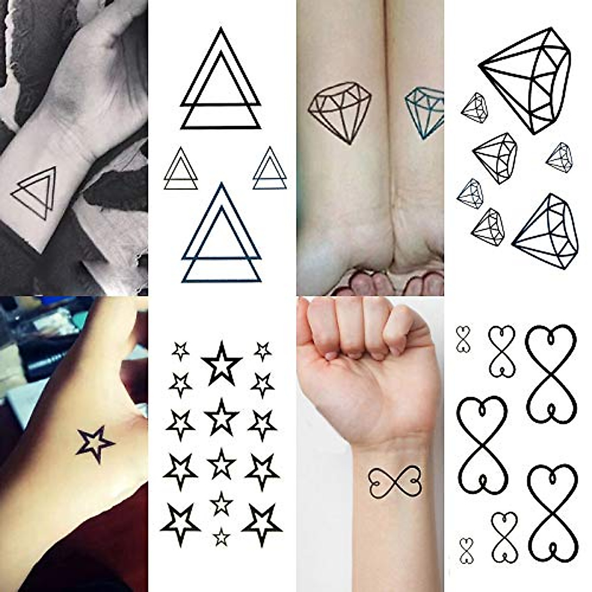 Oottati 30 Sheets Small Cute Temporary Tattoos Kit - Black Foot Print Camera Elephant Star Diamond Cross Bird Cat for Kids Women Men