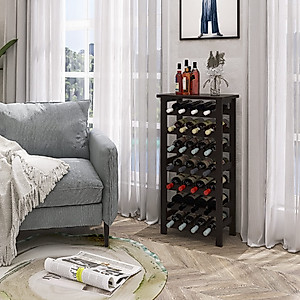 SMIBUY Bamboo Wine Rack, 28 Bottles Display Holder with Table Top, 7-Tier Free Standing Storage Shelves for Kitchen, Pantry, Cellar, Bar (Dark Brown)