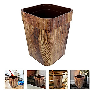 Operitacx Wood Grain Trash Can Waste Basket Vintage Retro Plastic Waste Bins Garbage Container Farmhouse Garbage Can for Home Kitchen Office