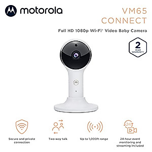 Motorola Baby Monitor Camera VM65 - WiFi Video Camera with HD 1080p - Connects to Smart Phone App, 1000ft Long Range, Two-Way Audio, Digital Pan-Tilt-Zoom, Room Temp, Lullabies, Night Vision