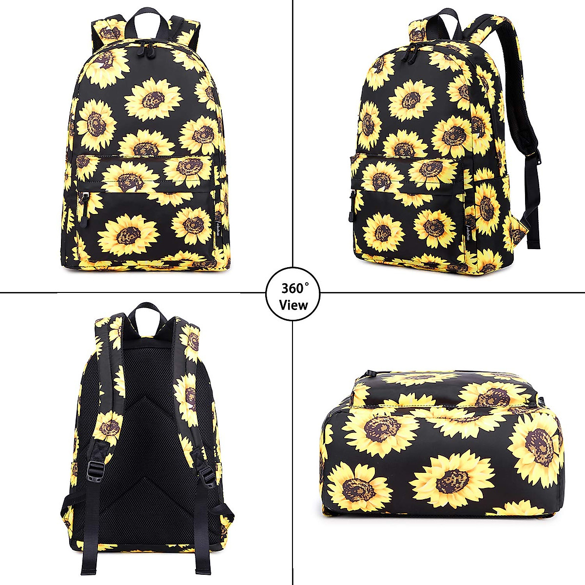 abshoo Lightweight Water Resistant Sunflower Backpacks for Teen Girls School Backpack with Lunch Bag (Sunflower Black Set)