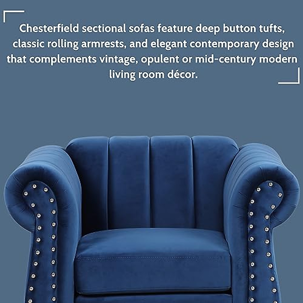 3-Piece Sofa Sets Living Room Sets with Solid Wood legs, Buttoned Tufted Backrest, Frosted Velvet Upholstered Couches Sets Including 3-Seat Sofa, Loveseat and Chair for Living Room (Blue)