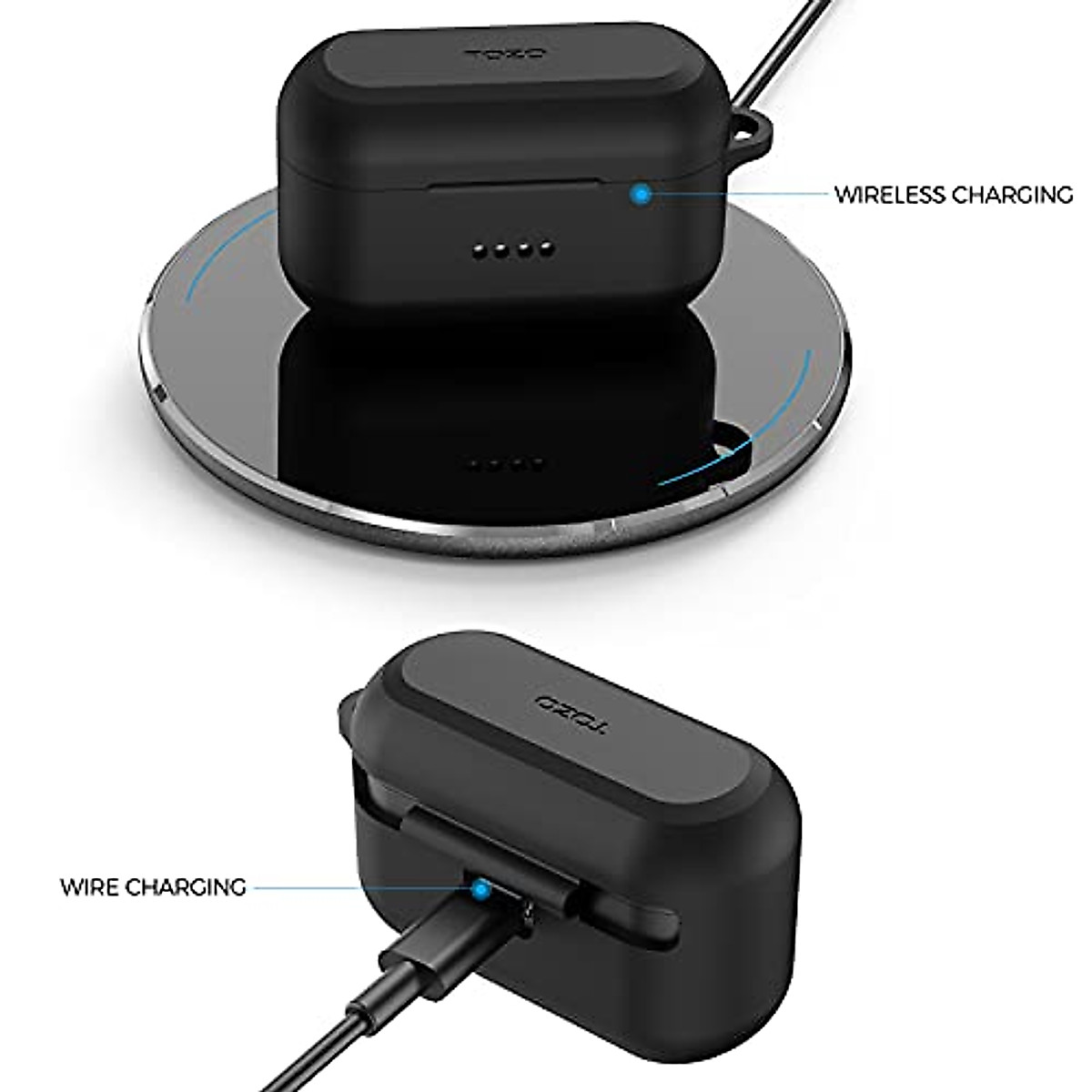 TOZO NC7 Protective Silicone Case Shockproof Soft Skin Cover for TOZO NC7 Earbuds with Front LED Visible and Keychain Black