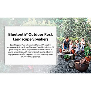 SOUND PRO SPS-2000-SL Dual Bluetooth Active Rock Speaker Pair for Outdoor, Patio, Garden, Pool Area, Gray Slate