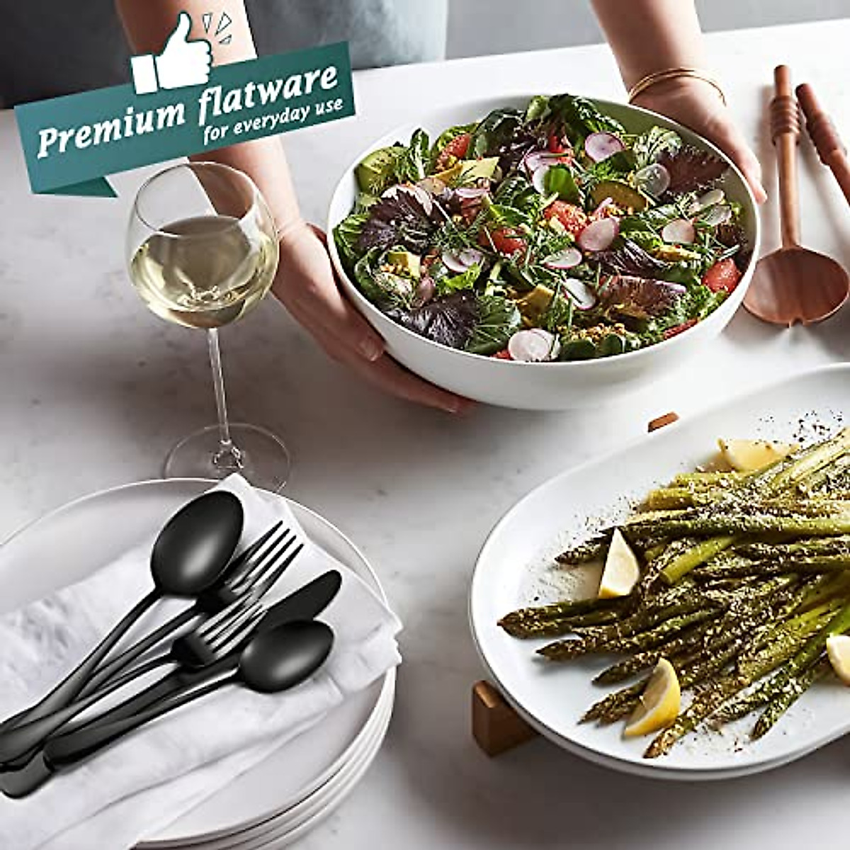 20 Piece Black Silverware Set Service for 4, Stainless Steel Flatware Utensils Set, Black Cutlery Set Knives Spoons and Forks Set, Mirror Polished, Dishwasher Safe