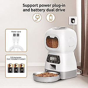 KutoraWorks Automatic Cat Feeder, Dog Food Dispenser with Rotary Lock Lid, Visual Window, Memory Function, Voice Recorder, Stainless Steel Dish, 0-20 Portion Control for 1-4 Meals Daily, 118oz
