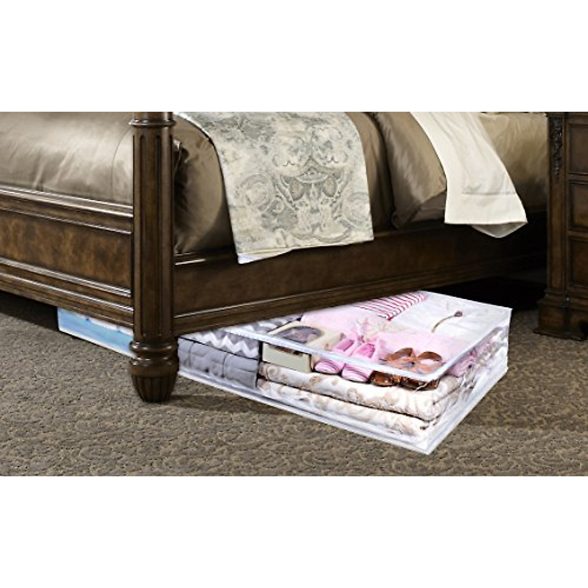 Clear Underbed Storage Bag - Durable Vinyl Material to Shield Your Contents from Dust, Dirt and Moisture. Easy Gliding Zipper for Easy Access and Label Pocket for Easy Identification. (2-Pack)