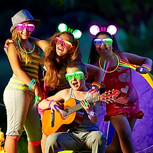 Mocoosy 103Pcs Glow in the Dark Party Supplies, Light Up Party Favors for Kids LED Neon Toys Bulk Party Pack With Glow Sticks,Led Glasses,Light Up Bracelets,Finger Lights,Jelly Rings and Headbands