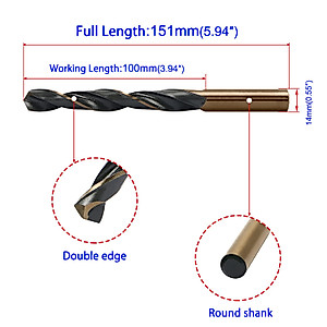 Aopin 2pcs HSS 9/16" Inch (14mm) Metric Gold Cobalt Titanium High Speed Steel Twist Drill Bit,Suitable for Cast Iron,Stainless Steel,Copper, Wood,Plastic,Other Material Products