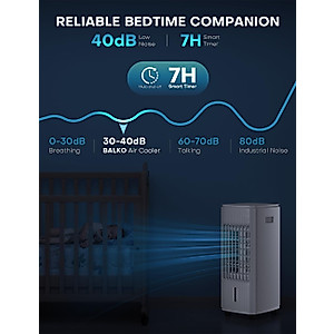 BALKO 25-INCH Evaporative Air Cooler, Swamp Cooler Air Conditioner w/Double Tanks, Smart Timer, 3 Ice Packs, 60W Windowless Air Conditioner, 70° Oscillation,3-Speed Portable Air Conditioners for Room