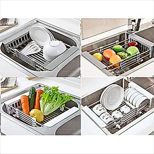 CARNAVAL Retractable Stainless Steel Sink Strainer Drain, Telescopic Drain Basket with Adjustable Armrest, Kitchen Rack Drain Basket, Over The Sink Dish Drying Rack.