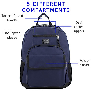 Eastsport Travel Backpack Large Tech Laptop Bag for Work, Gym, Hiking, Deep Cobalt Blue Grey