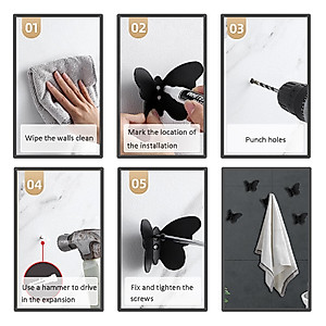 Ideal Swan 6 PCS Hooks for Shower - Stainless Steel Butterfly Shape Hooks, Essentials Elegant and Functional Home Storage Solution for Decor Bathroom Kitchen Home (Black)