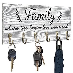 AHYS Key Holder for Wall Decorative Key Hooks for Wall Key Hanger for Wall, Wall Key Holder for Living Room Bedroom Entryway Decor, Modern Key Rack for Wall with 6 Rustic Hooks – Light Grey