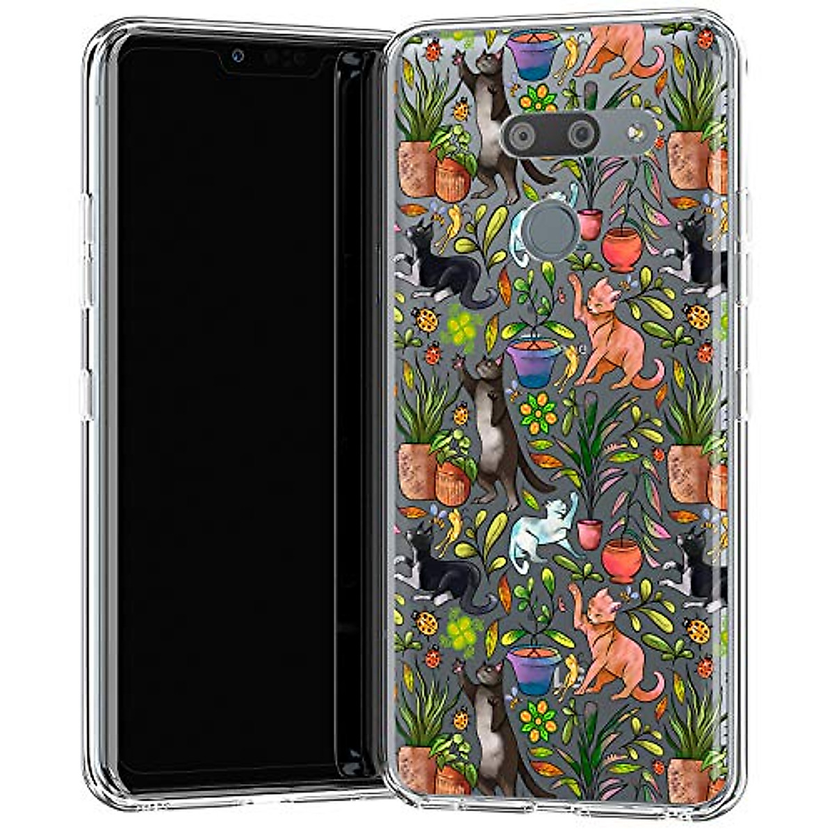 Loraw Slim TPU Phone Case Compatible with LG Velvet V60 V50 ThinQ 5G V40 V35 V30 Plus G7 G6 Funny Clear Houseplants Silicone Flexible Shockproof Ladybugs Durable Lightweight Cute Pets Cats