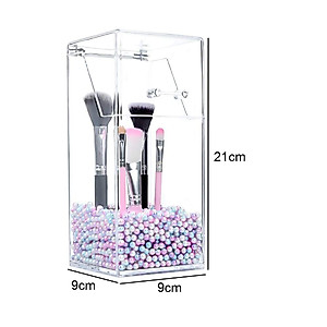 Makeup Brush Holder Square Acrylic Cosmetic Brush Organizer with Dustproof Lid Eyebrow Pencil Storage Holder Box Makeup Storage Jewellery Storage Container