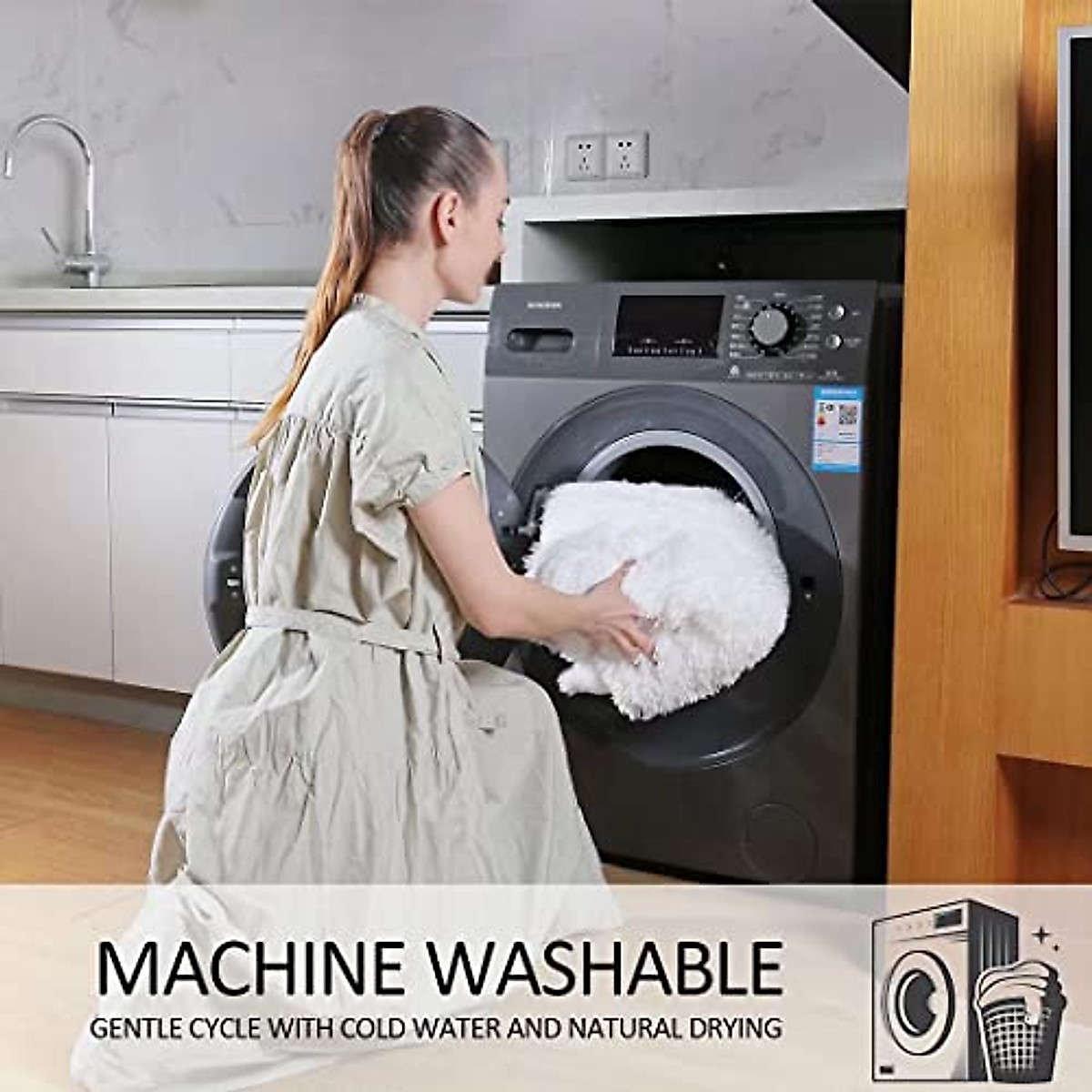 YUSOKI White Queen Faux Fur Blanket,2 Layers,90"x90" Without Pillows Big Soft Plush Fuzzy Large Warm Fluffy Throw Blanket for Bed