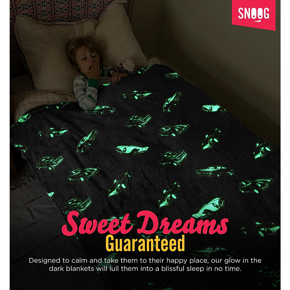 Kids Glow in The Dark Blanket - Kids Fleece Blankets for Girls & Boys - Soft Plush Kids Throw Blanket 50"x60" - Cars