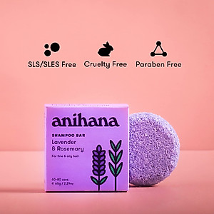 ANIHANA Shampoo Bar for Thin Fine Oily Hair Gives Hair Volume & Body Natural Healthy Look and Shine Paraben Free Lavender and Rosemary 2.29 oz