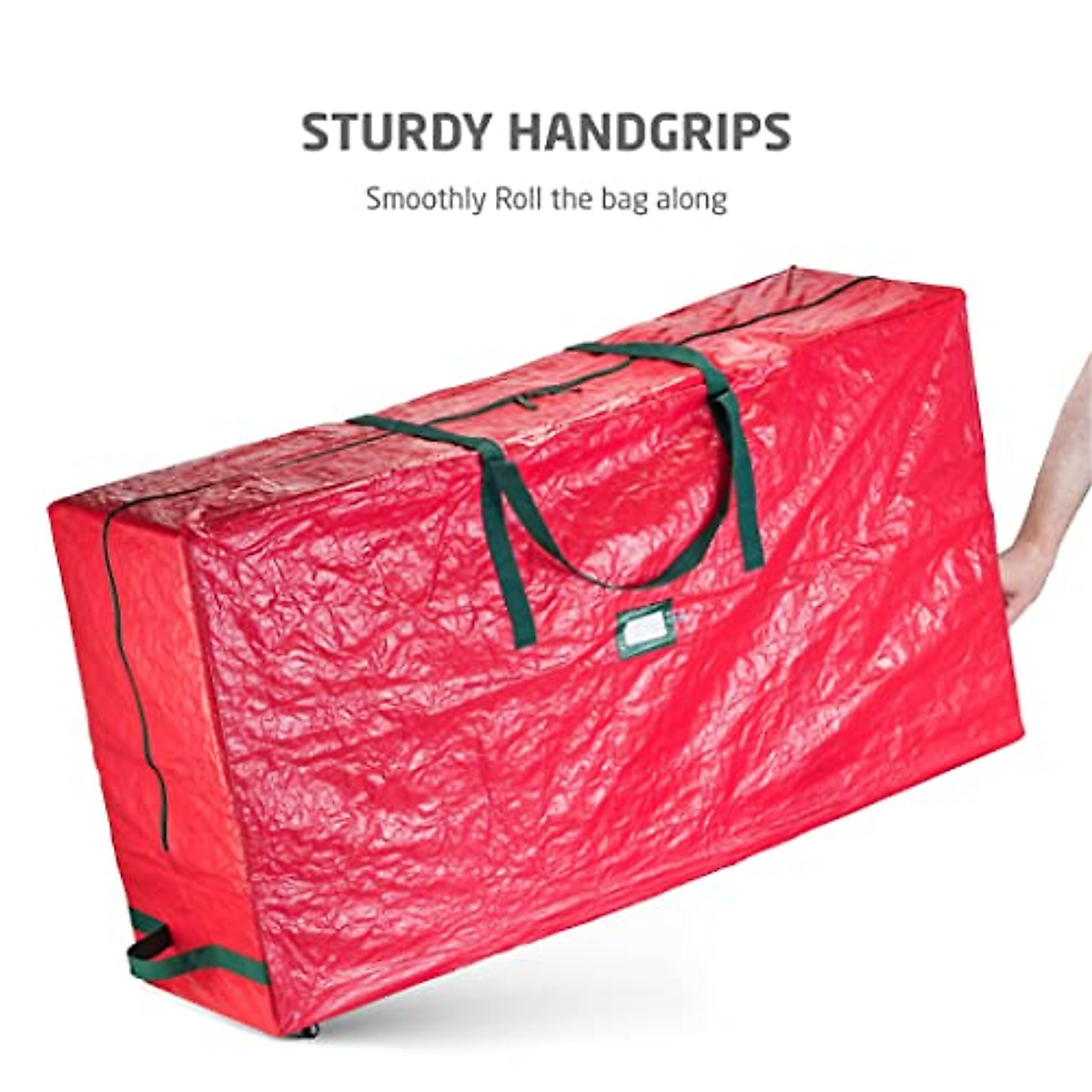 Zober Rolling Large Christmas Tree Storage Bag - Fits Artificial Disassembled Trees, Durable Handles & Wheels for Easy Carrying and Transport - Tear/Waterproof Polyethylene Plastic Duffle Bag (7.5 Ft., Red)