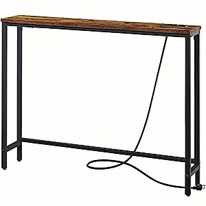 SUPERJARE Console Table with Power Outlets & USB Ports, Narrow Entryway Table, 39.3 Inches Sofa Table with Steel Frame for Hallway, Living Room, Entryway, Foyer - Rustic Brown