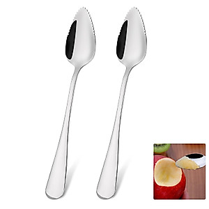 Molain Stainless Grapefruit Spoons Set, Silver Utensil Tool Serrated Edge Thick Gauge Handle with Non-stick Plating for Kiwi, Dessert, Apple, Citrus Fruit(2PCS)