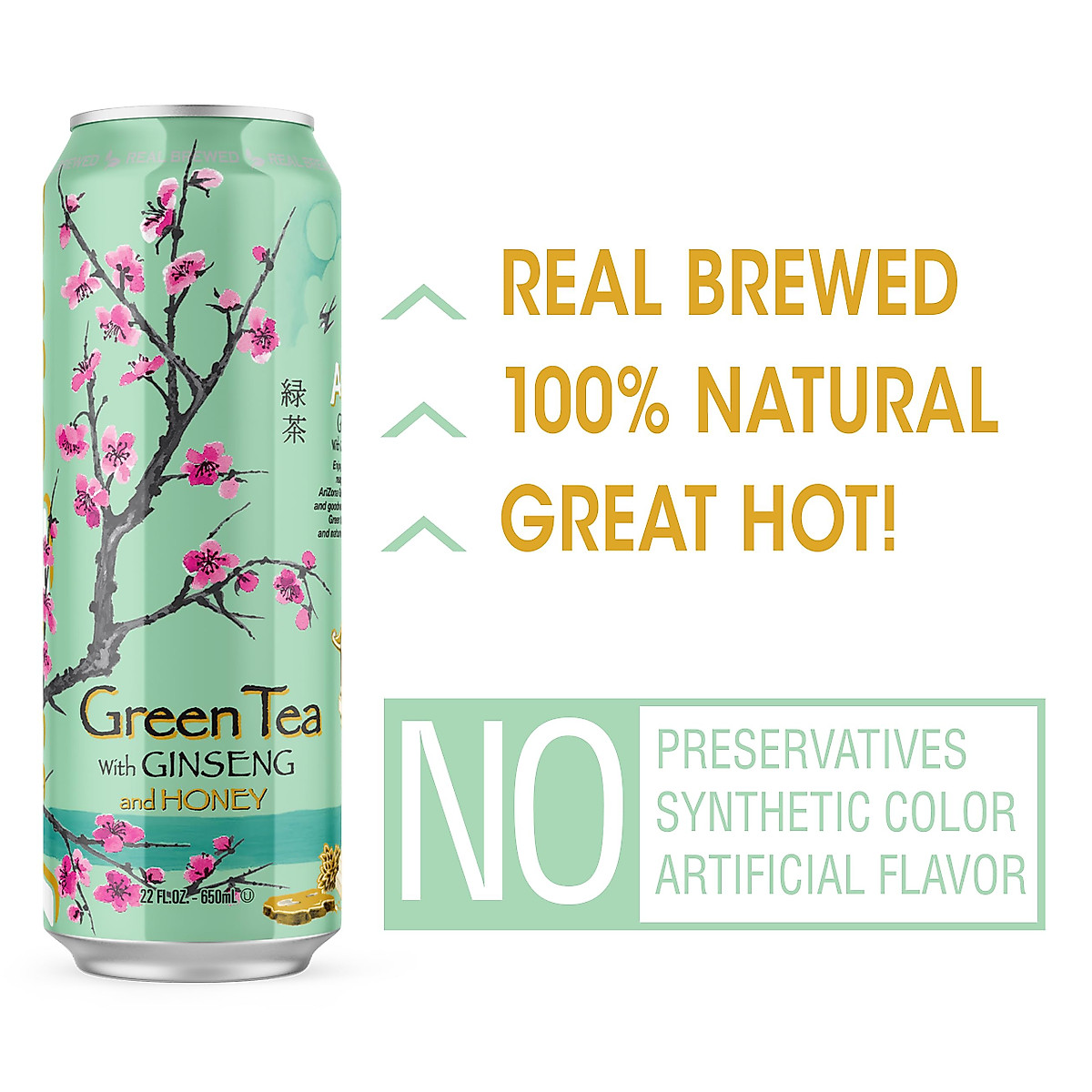 AriZona Green Tea with Ginseng and Honey - Big Can, 22 Fl Oz (Pack of 24)