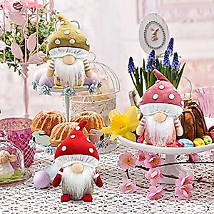 Gehydy Set of 3 Summer Mushroom Gnomes Plush Spring Decoration Gifts Holiday Handmade Scandinavian Tomte Stuffed Farmhouse Decor for Home Kitchen Tiered Tray